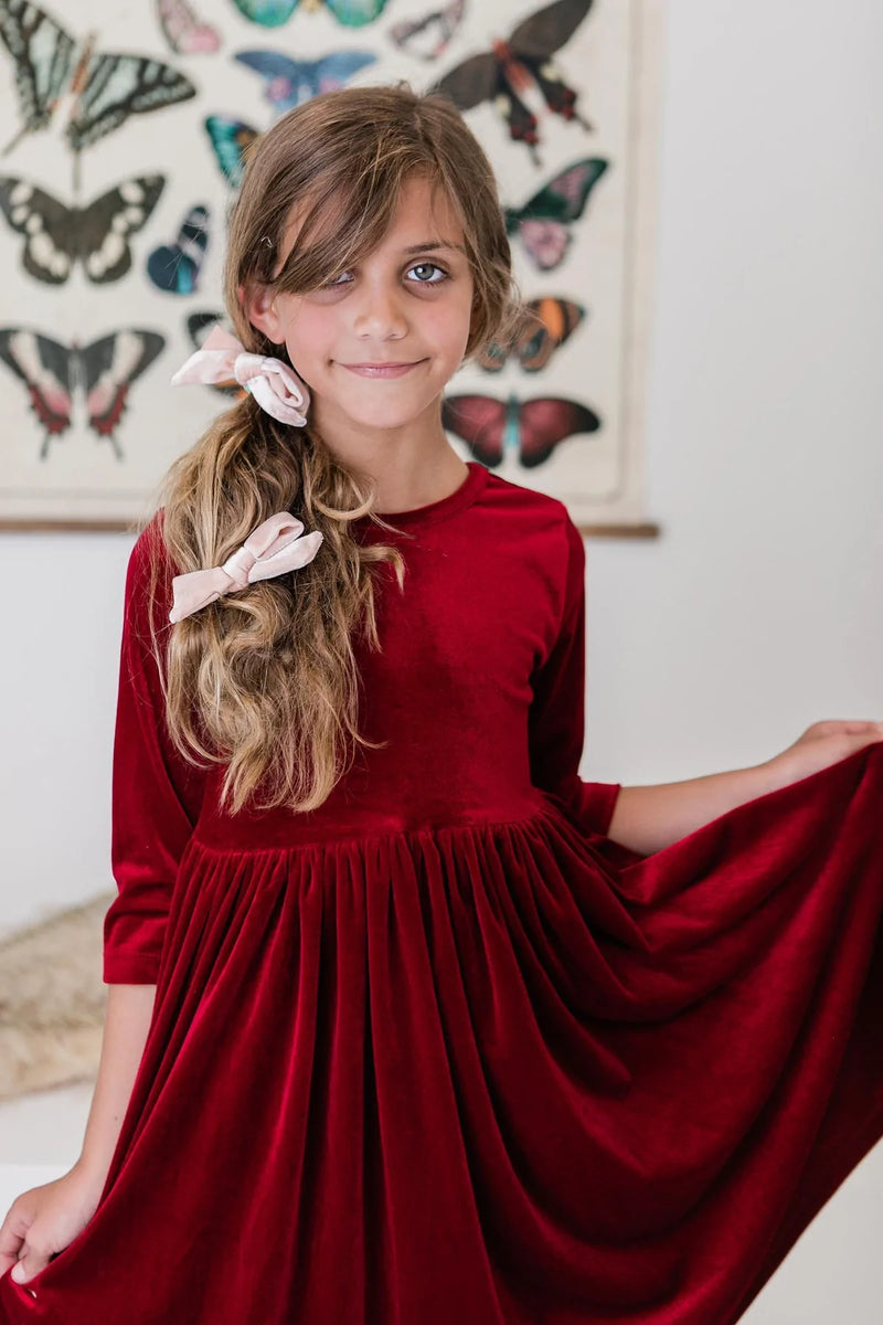 CRANBERRY VELVET TWIRL DRESS | Imagination Unlimited